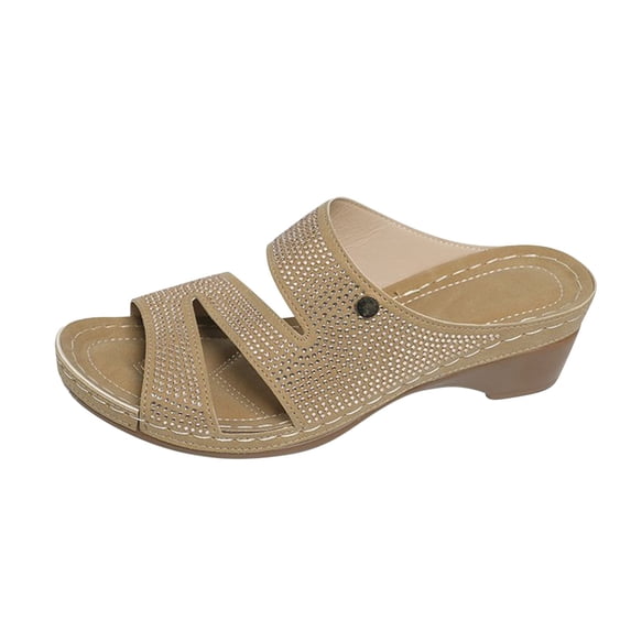 Brown Womens Wedge Slippers Open Toe Round Toe Casual Summer ...