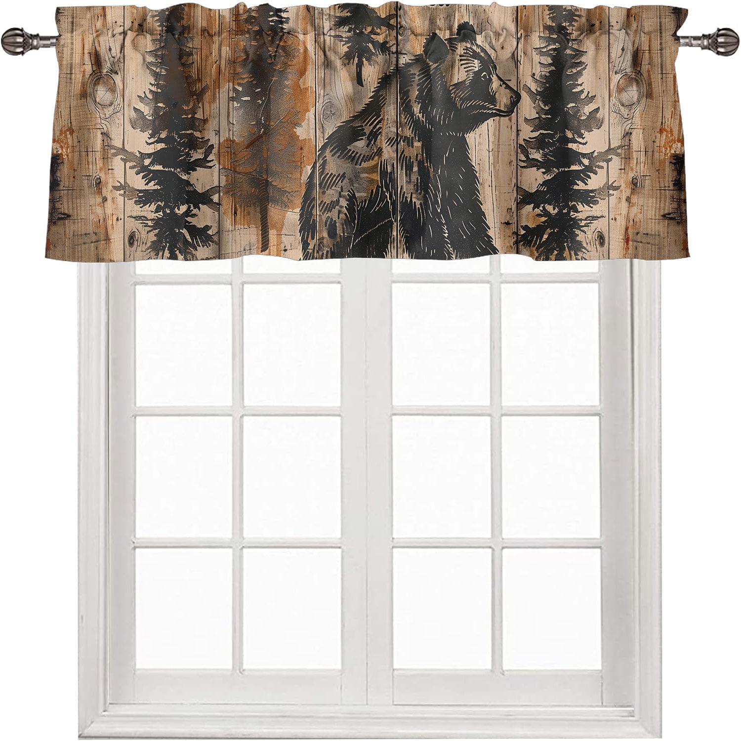 Brown Wood Bear Curtains Valances for Home Decor Rustic Wooden Board ...