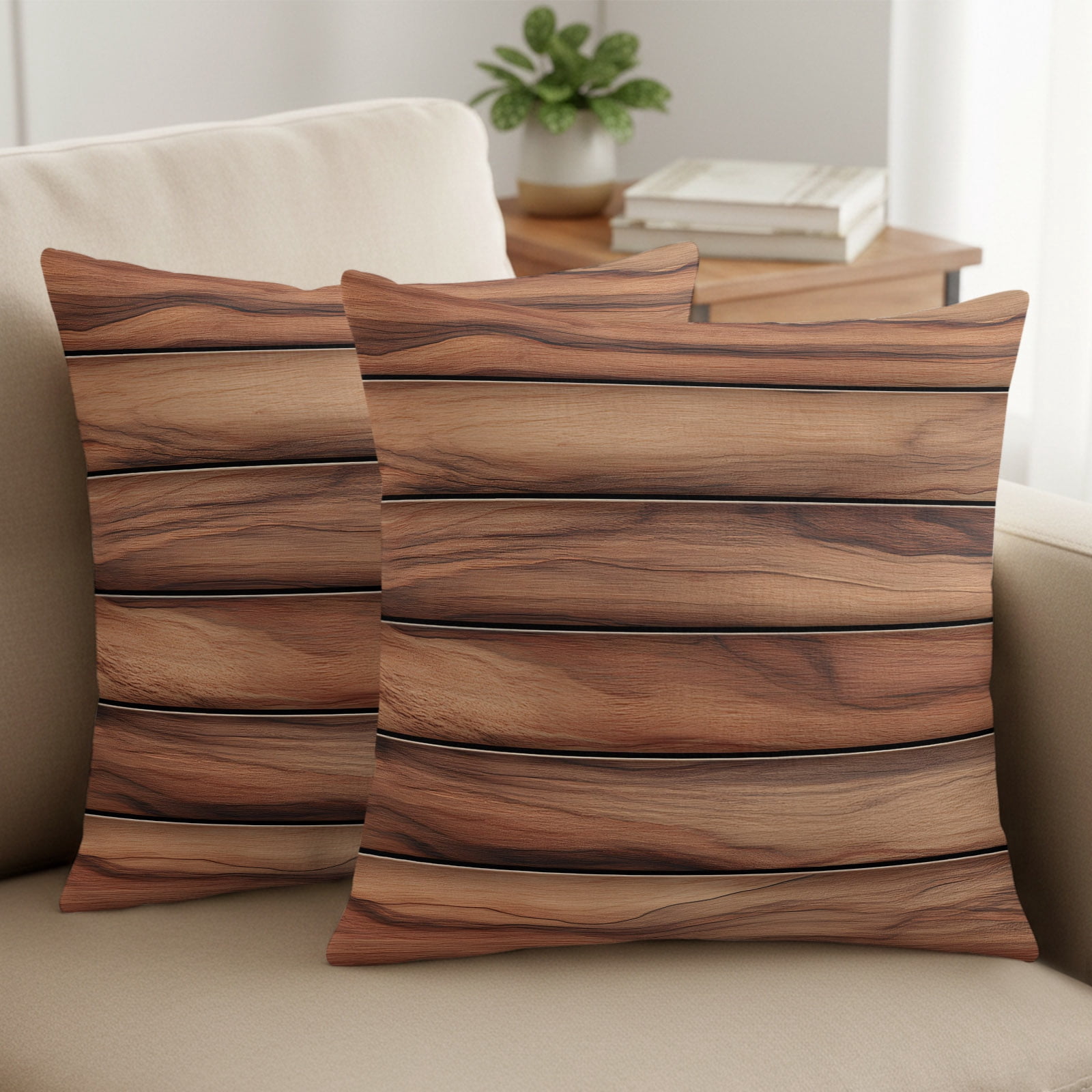 Brown Wood Board Pillow Covers Set of 2, Farmhouses Vintage Barn Theme ...