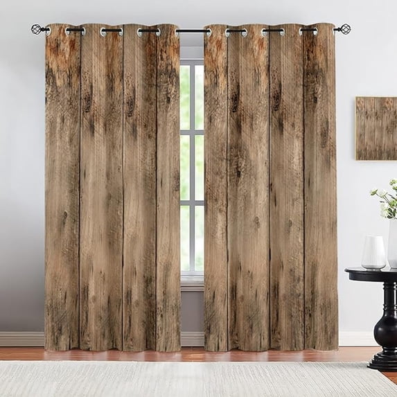 Brown Wood Board Window Curtains for Living Room Bedroom, Vintage Barn ...
