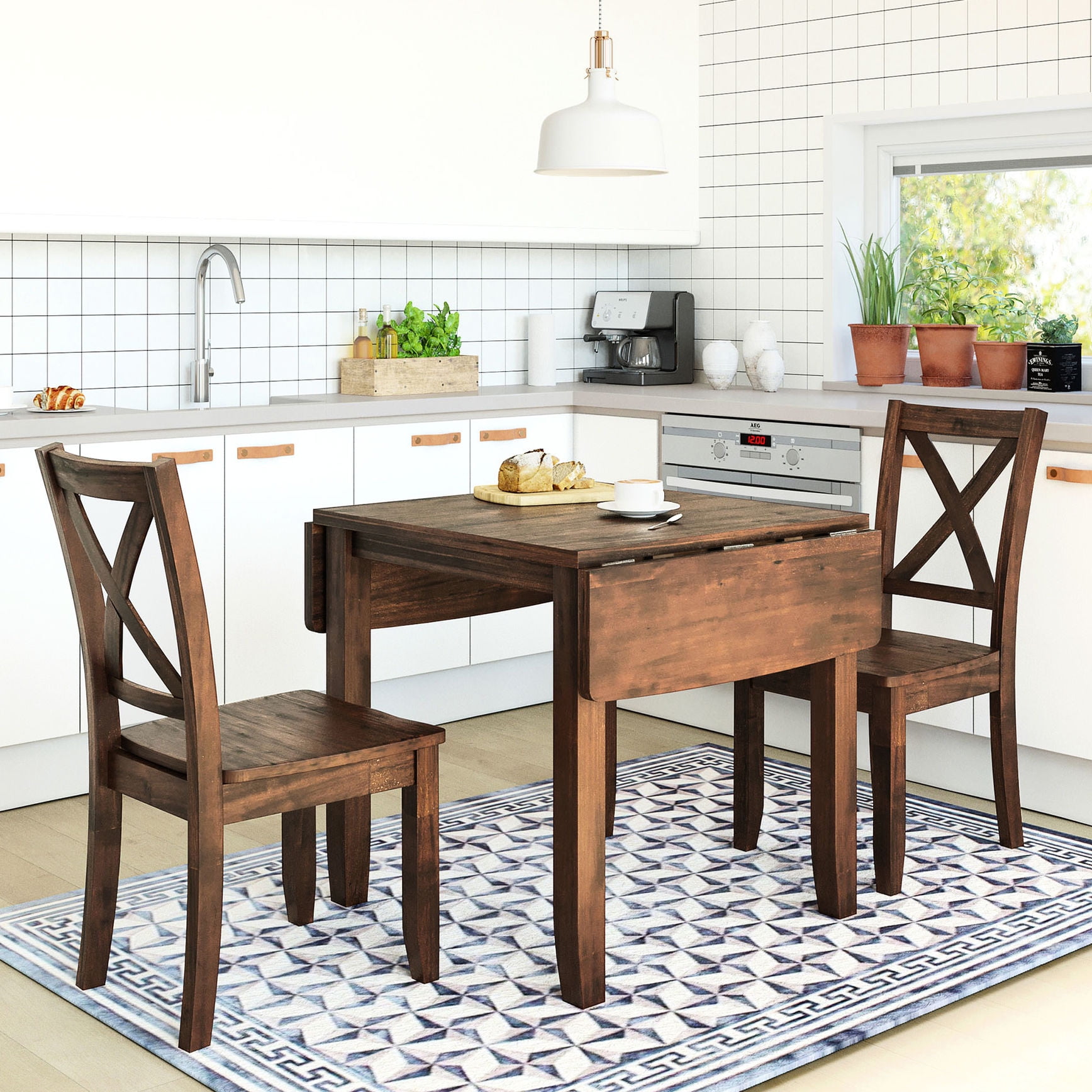 Brown Wood Dining Group - Drop Leaf Table Design - In Small Living ...