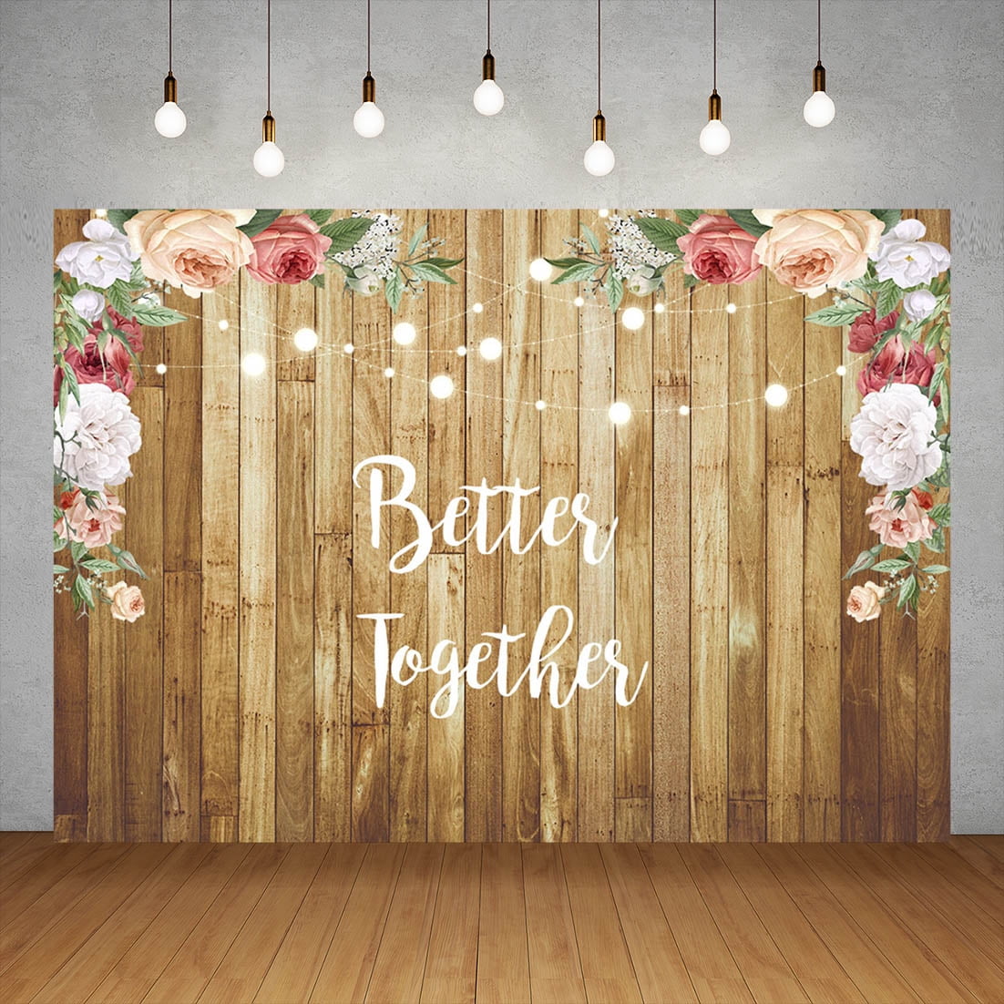 Brown Wood Floor Flower Wall Photography Backdrop Baby Shower Bridal ...