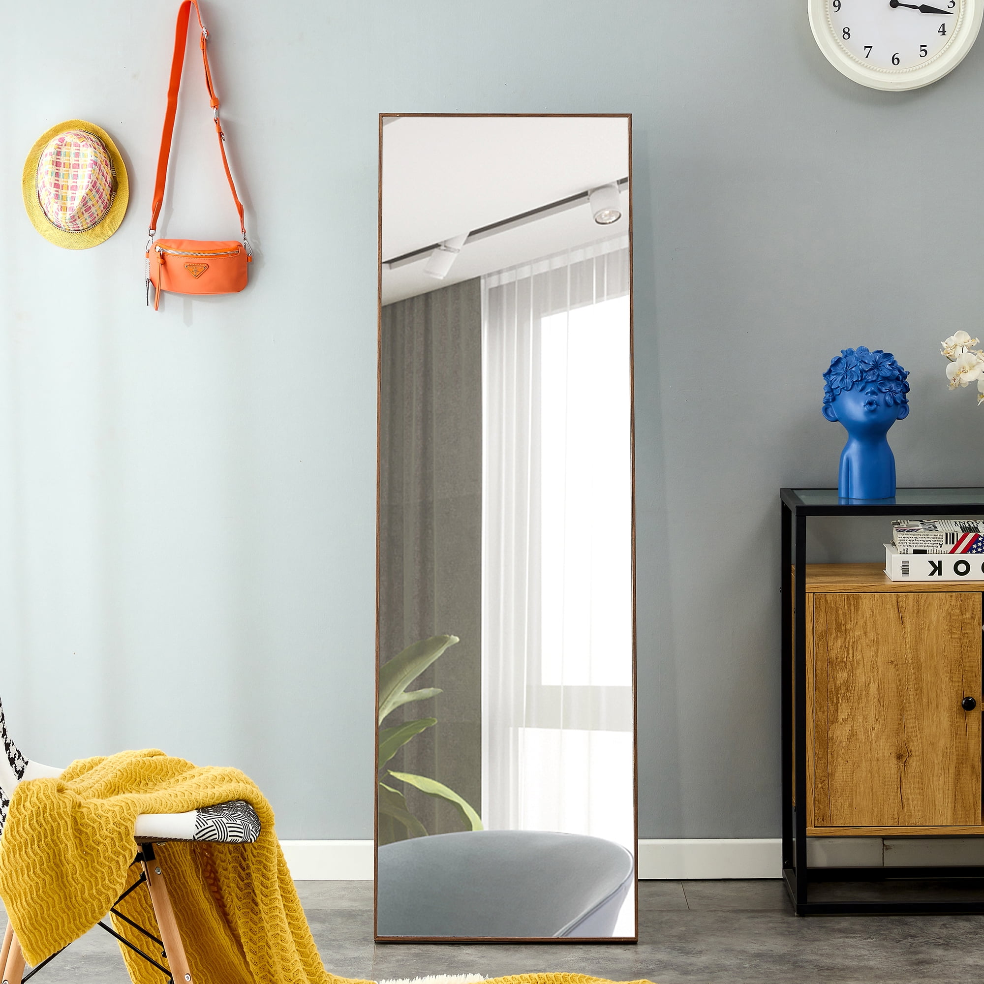 Brown Wood Floor Mirror/Wall Mirror for Bedroom, Living Room, 63" x 19 ...