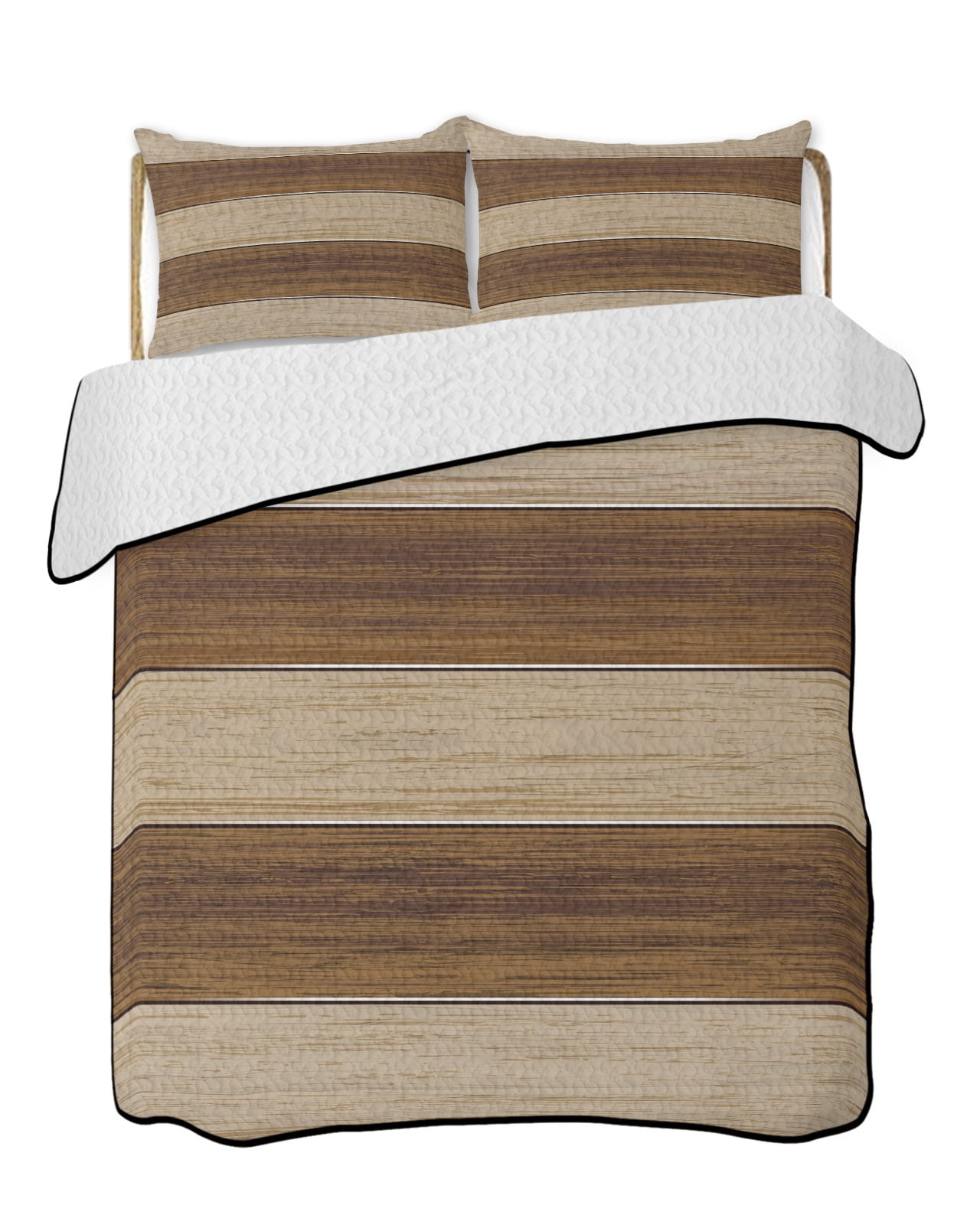 Brown Wood Grain 3 Pieces Quilt Set, 1 Quilt with 2 Shams, Vintage ...