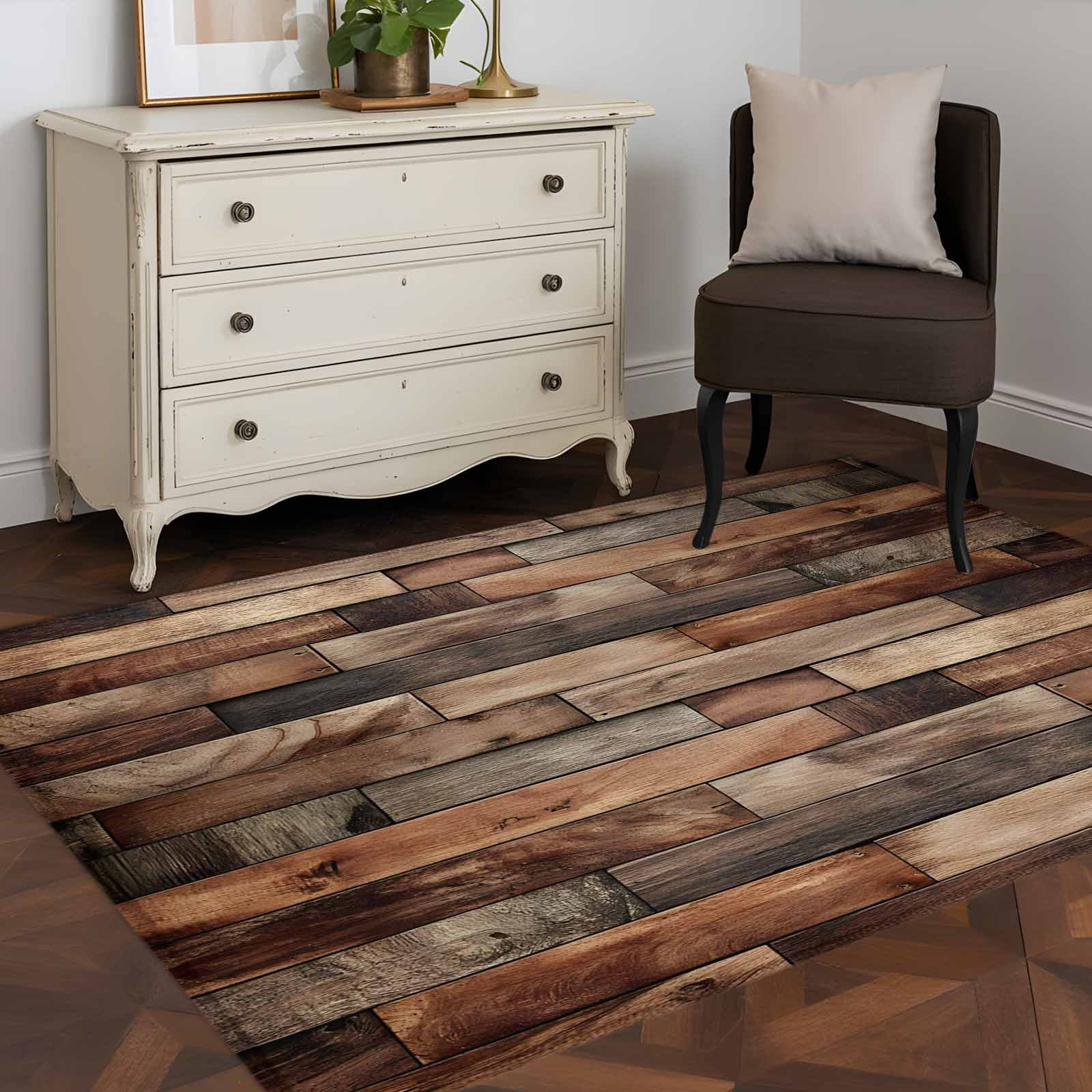 Brown Wood Grain 4x6 Rug for Dining Table for 4 People Under Table ...