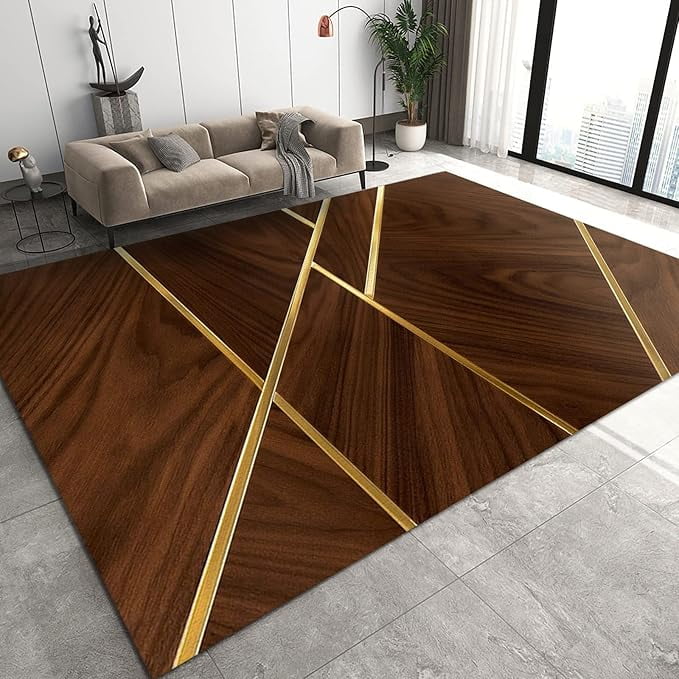 Brown Wood Grain Area Rug, Antique Wood Planks Golden Frame Texture ...