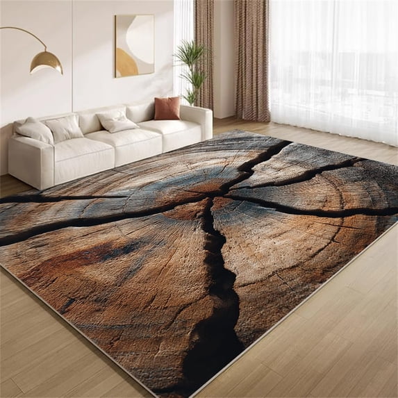 Brown Wood Grain Area Rugs, Cracked Wooden Pattern Carpet, Washable Non ...