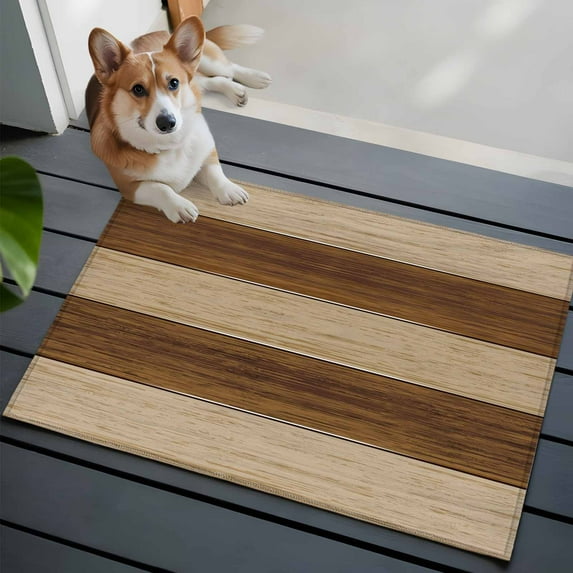 Brown Wood Grain Bathroom Mat 2x3 FT, Non Slip Small Kitchen Mat, Ombre ...