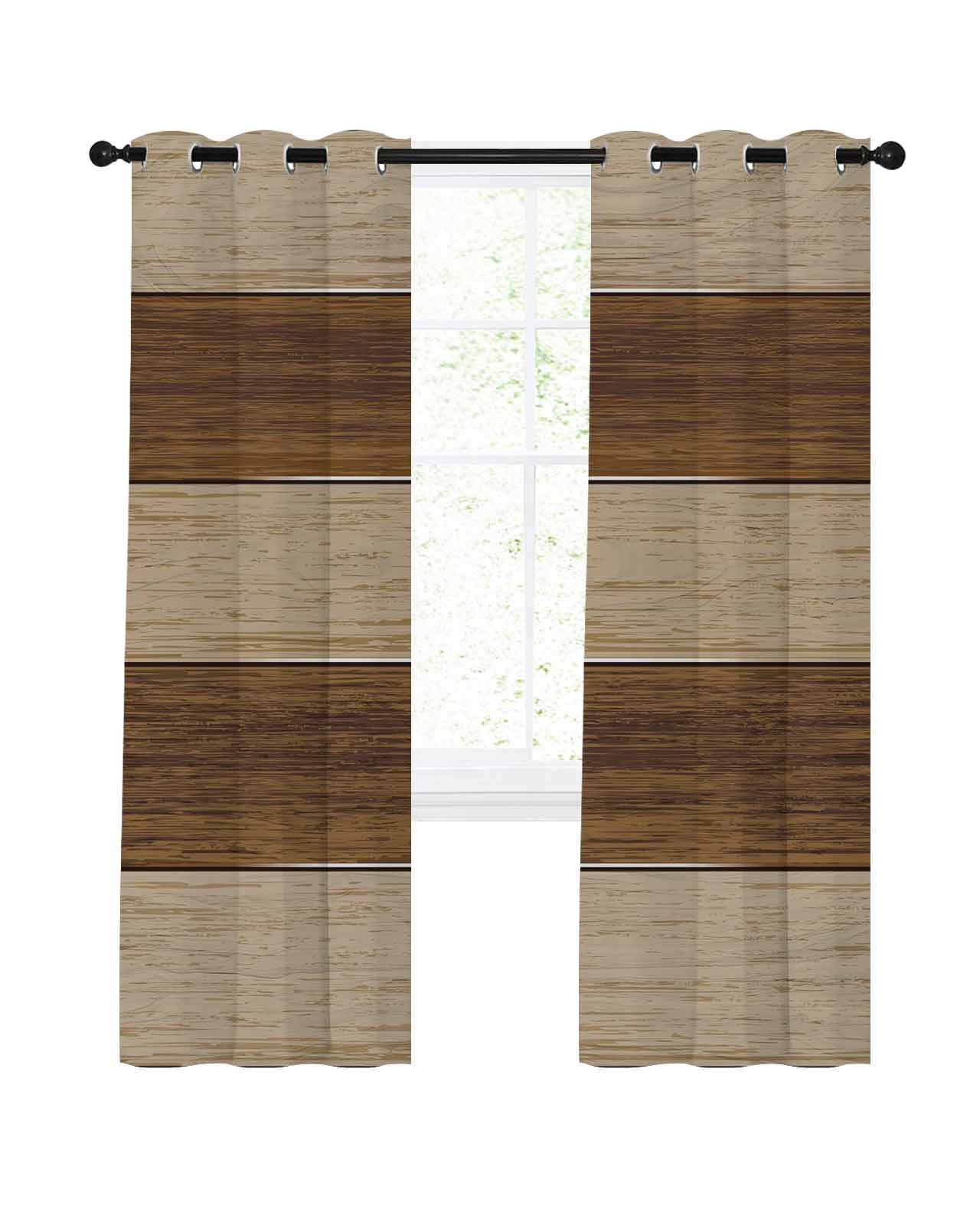 Brown Wood Grain Blackout Curtains 45 Inches Long for Bedroom, Ombre ...