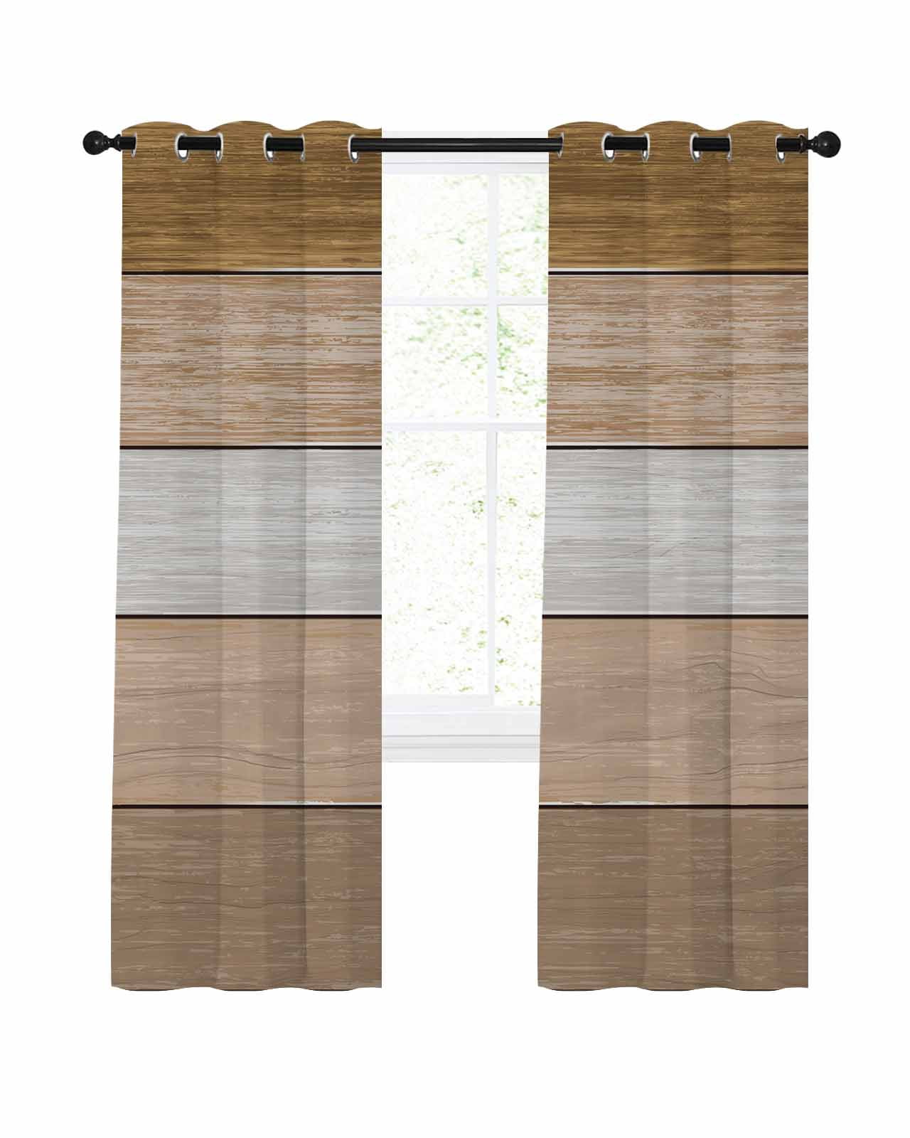 Brown Wood Grain Blackout Curtains 84 Inches Long for Bedroom, Country ...