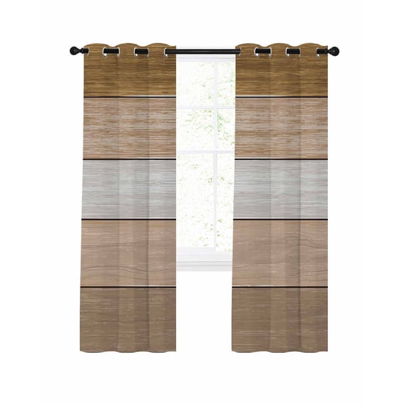 Brown Wood Grain Blackout Curtains 84 Inches Long for Bedroom, Country ...