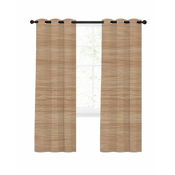 Brown Wood Grain Blackout Curtains, Light Blocking Print Window ...