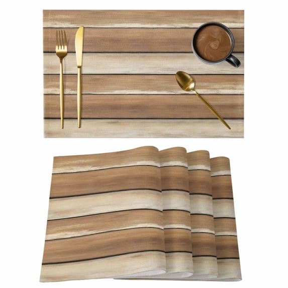 Brown Wood Grain Cotton Linen Placemats Set of 8, Vintage Board Farm ...