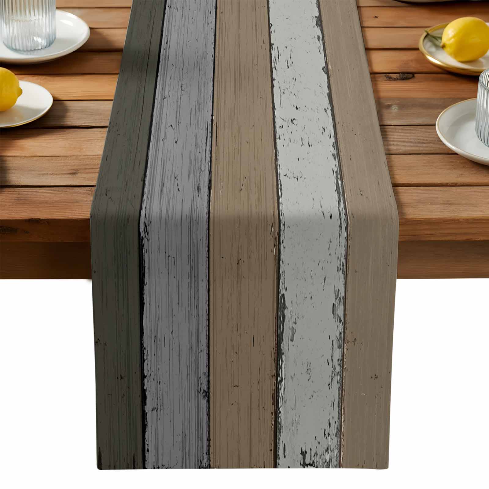 Brown Wood Grain Cotton Linen Table Runner for Dining Kitchen, Vintage ...
