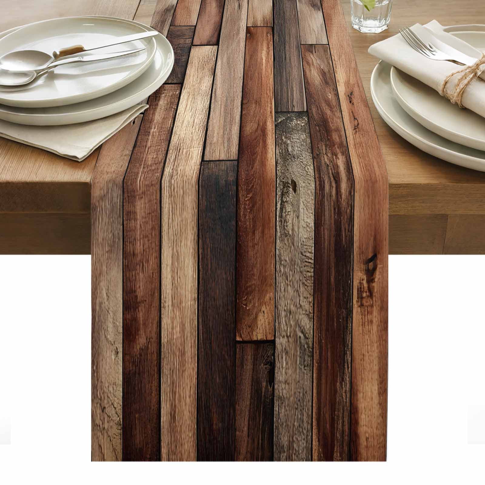 Brown Wood Grain Cotton Linen Table Runner Farmhouse Vintage Wooden ...