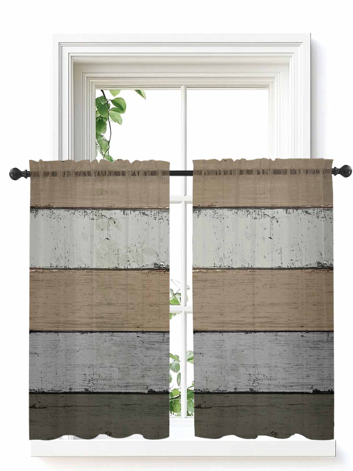 Brown Wood Grain Curtains 54 Inch Length, Sheer Curtains for Bedroom ...