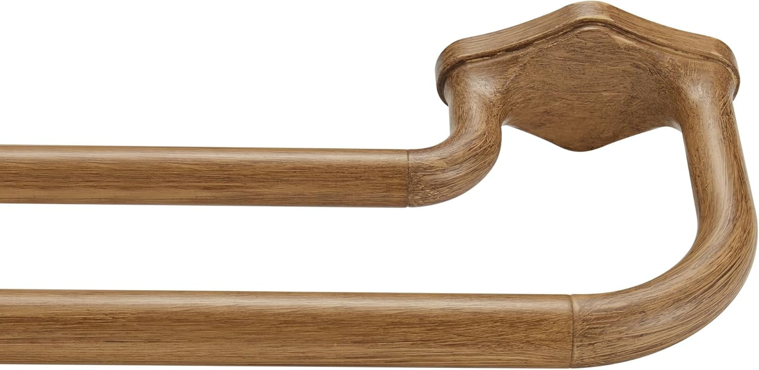 Brown Wood Grain Double Curtain Rods, Adjustable 48-88 Inches, Heavy ...
