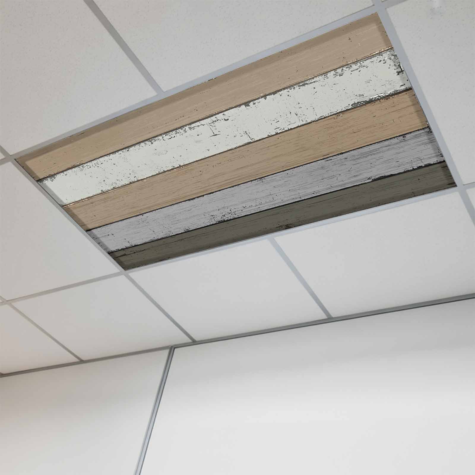 Brown Wood Grain Fluorescent Light Covers, Vintage Grey Stripe Gradient ...
