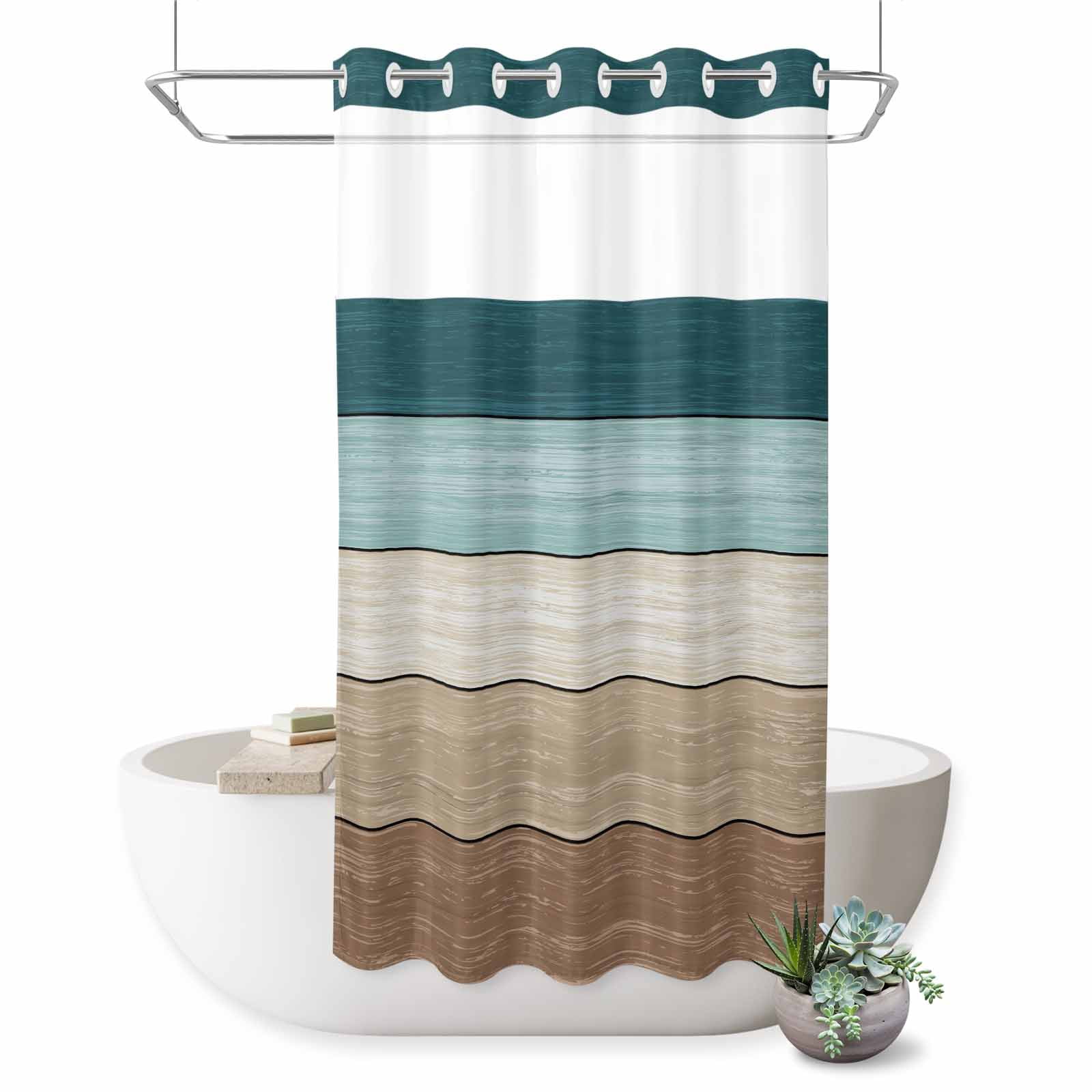 Brown Wood Grain No Hook Shower Curtain Dark Green Brown Beige Khaki ...