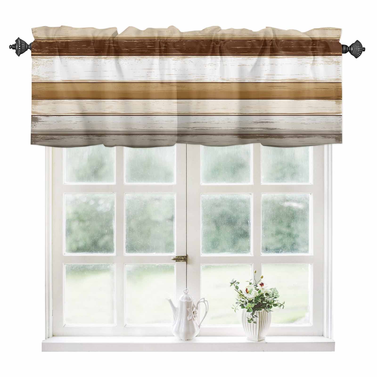 Brown Wood Grain Kitchen Valances for Windows 60x18 Inch Kitchen ...