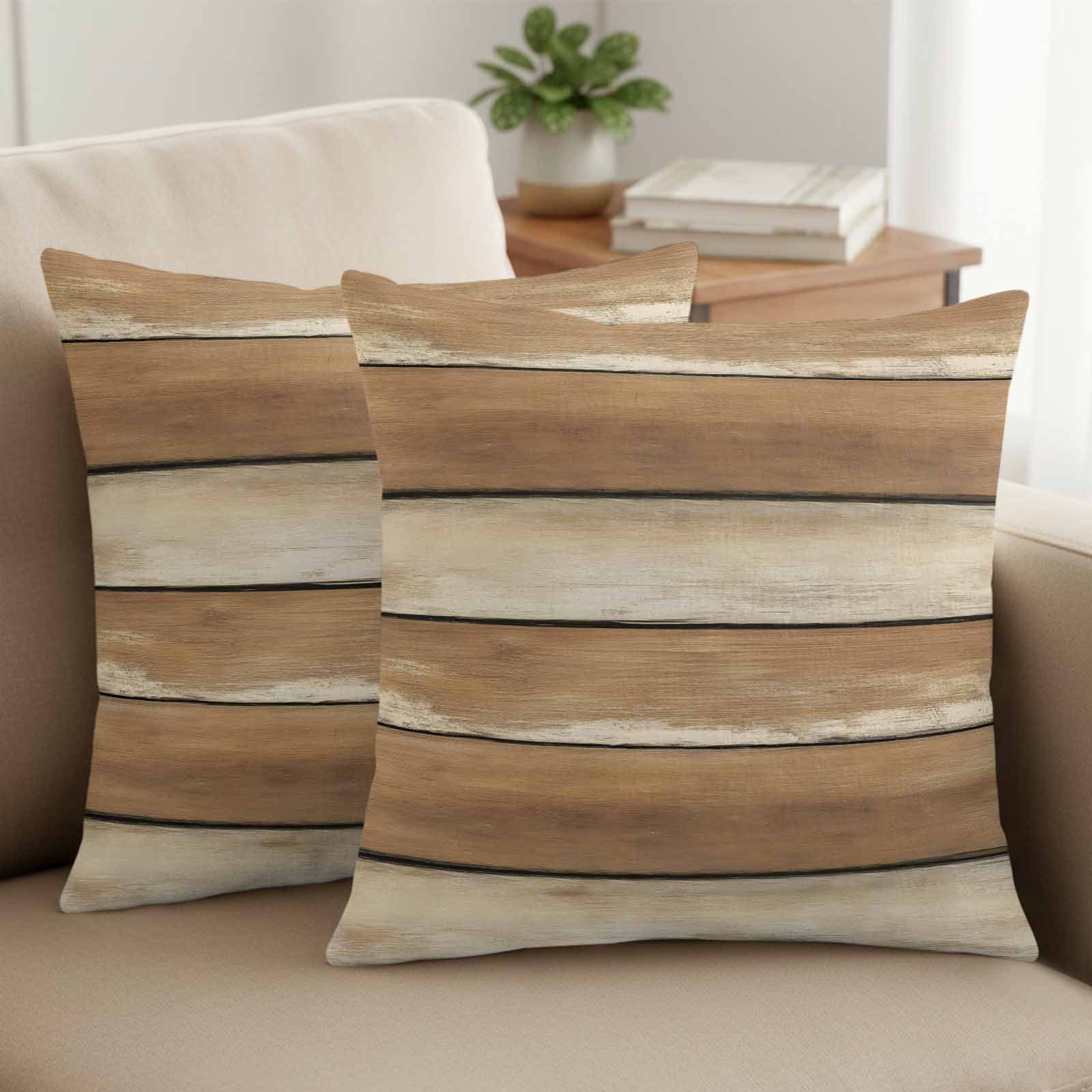 Brown Wood Grain Pillow Covers Set of 2, Vintage Board Farm Countryside ...