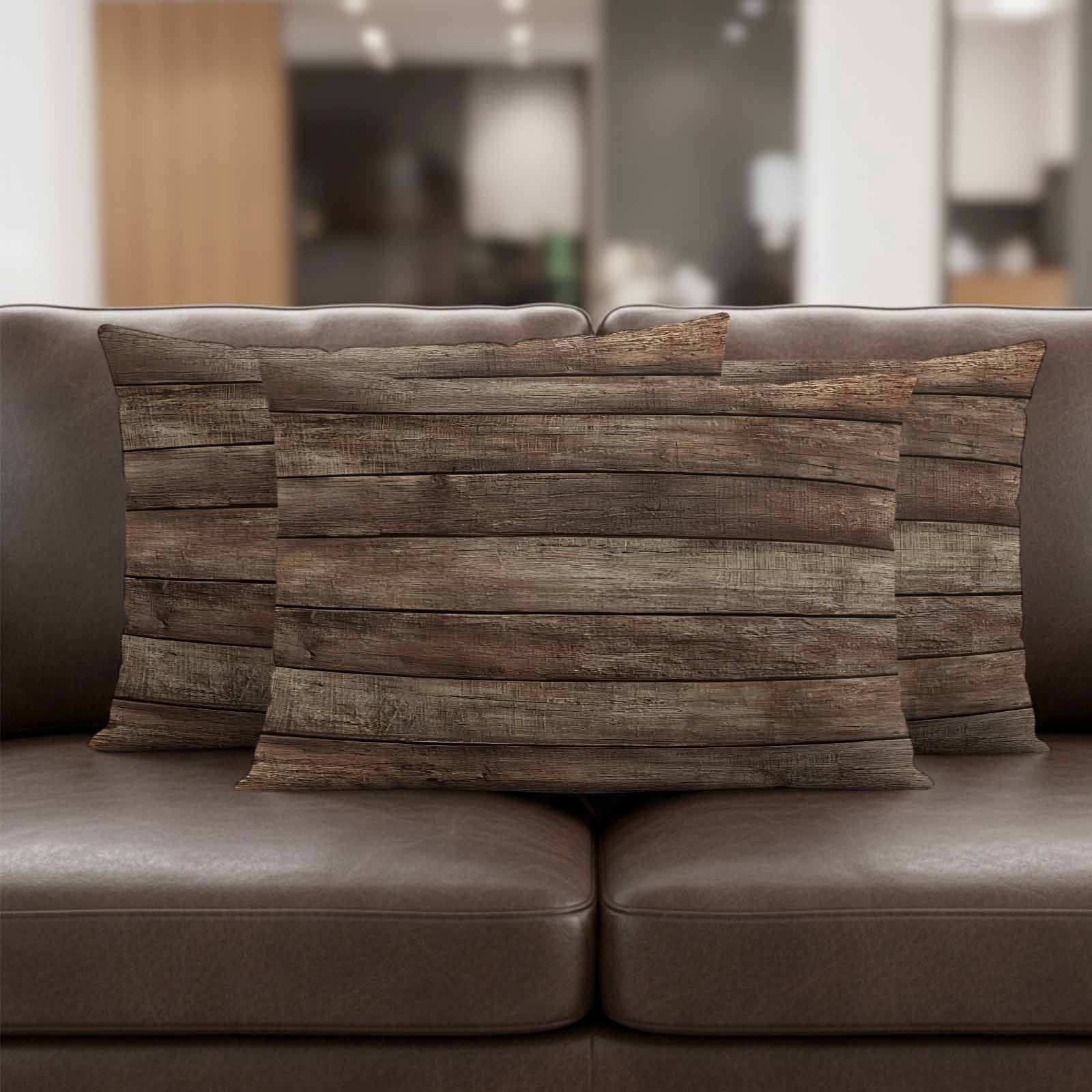Brown Wood Grain Pillow Covers Set of 4, Realistic Wooden Board Texture ...