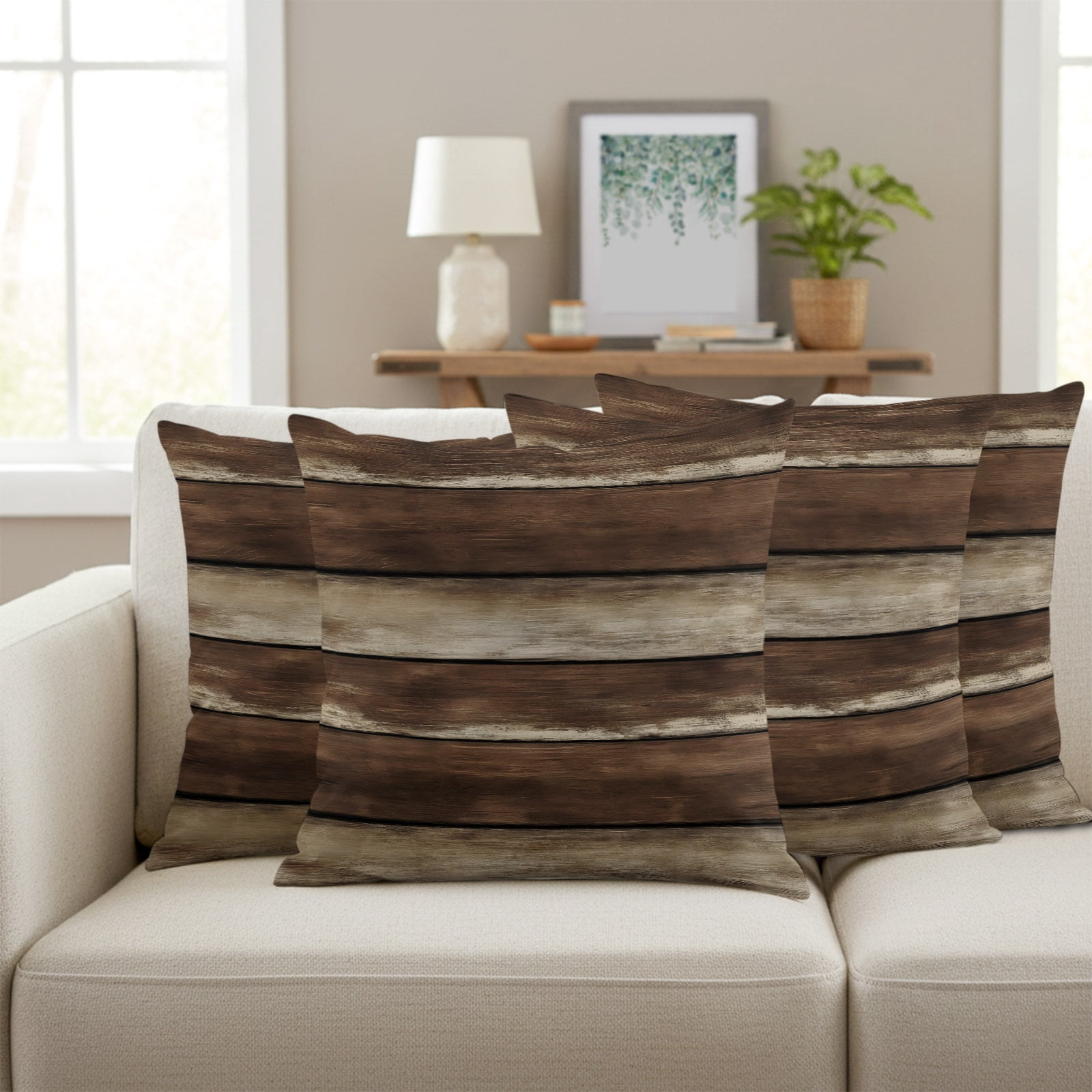 Brown Wood Grain Pillow Covers Set of 4, Vintage Board Farm Countryside ...