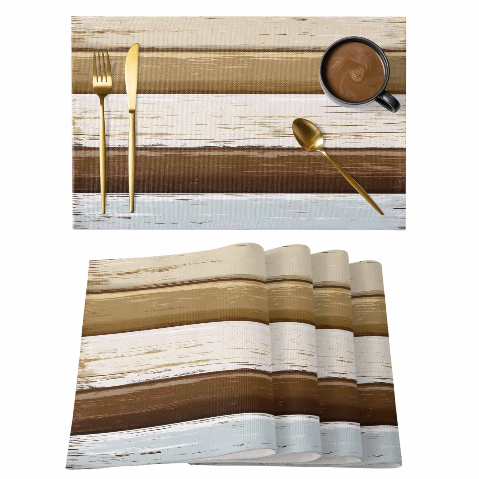 Brown Wood Grain Placemats Set of 12, Retro Rustic Wood Board Pattern ...