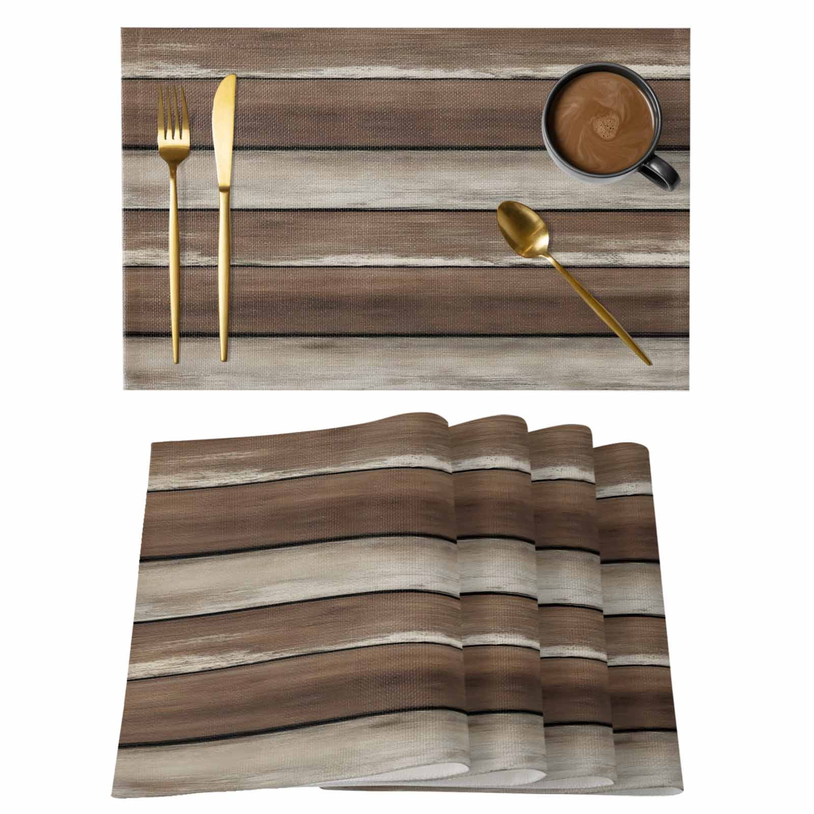 Brown Wood Grain Placemats Set of 4, Vintage Board Farm Countryside ...