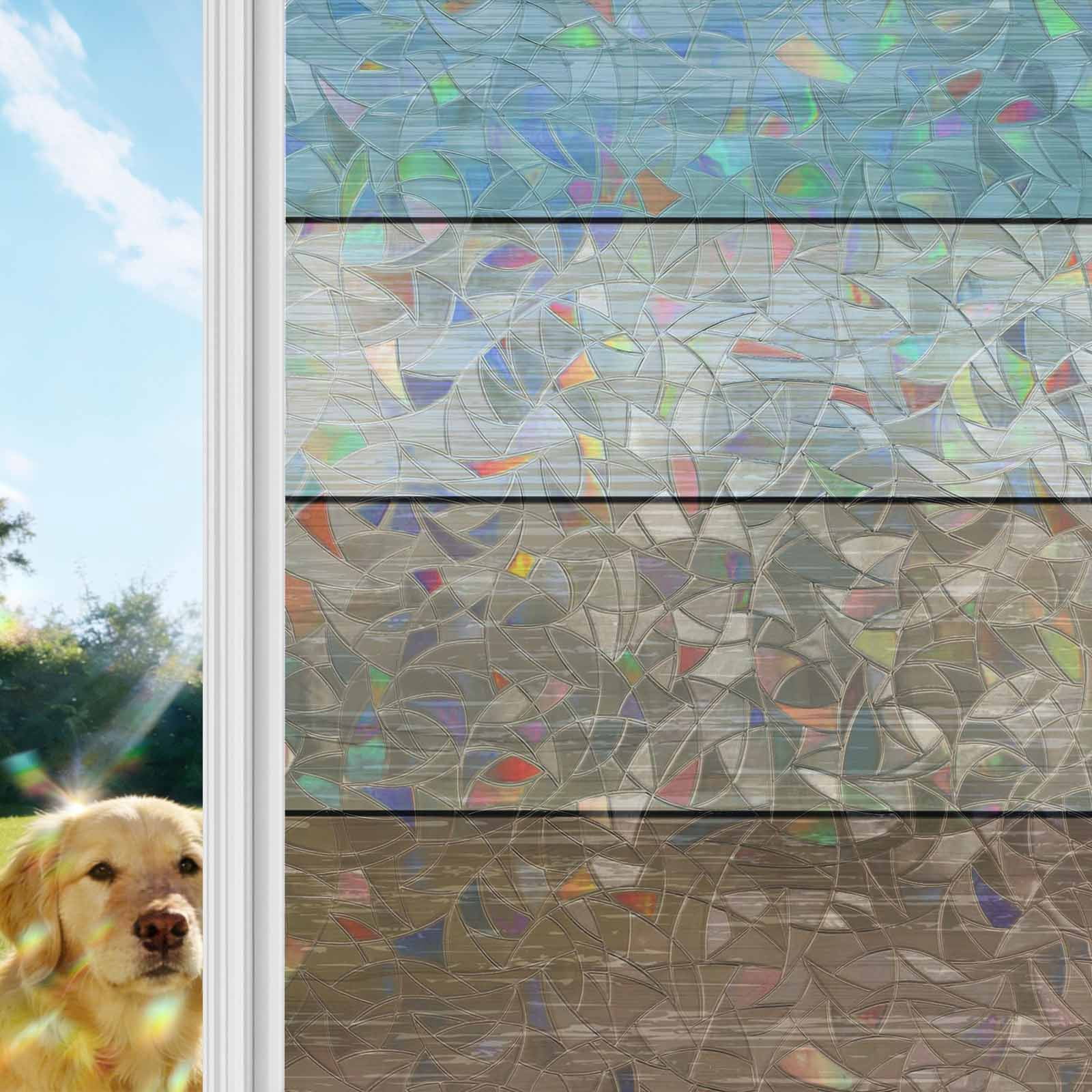 Brown Wood Grain Rainbow Window Privacy Film, Dark Green Brown Beige ...