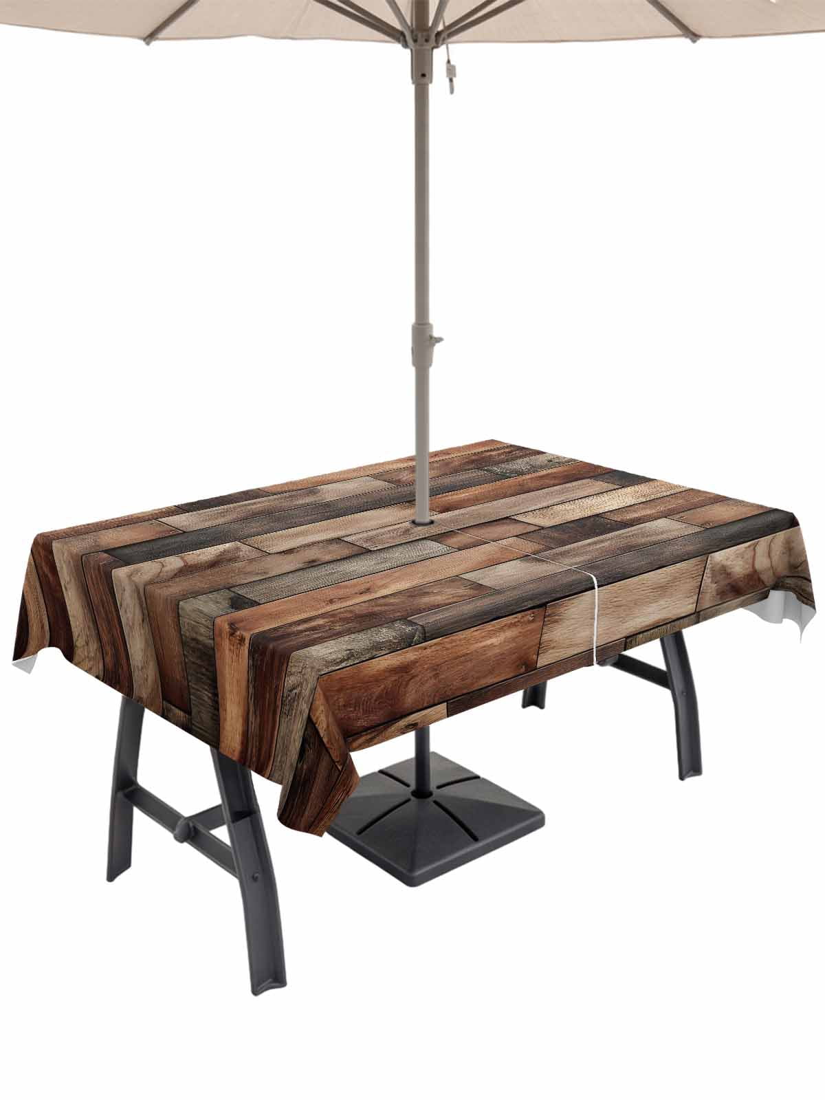 Brown Wood Grain Rectangle Outdoor Tablecloth with Umbrella Hole ...