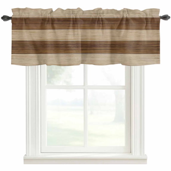 Brown Wood Grain Rod Pocket Curtain Valance, Ombre Rustic Retro Wooden ...