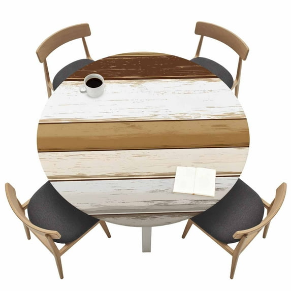 Brown Wood Grain Round Fitted Tablecloth with Elastic Edge Retro Rustic ...