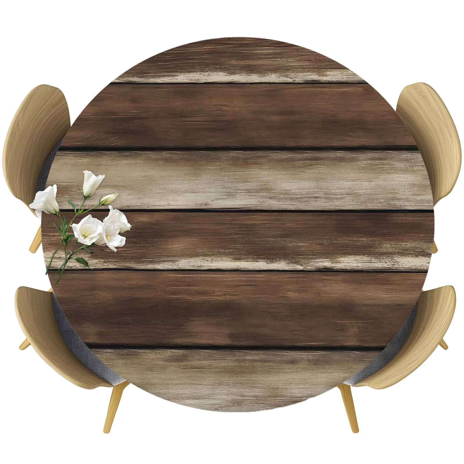 Brown Wood Grain Round Fitted Tablecloth with Elastic Edge, Vintage ...