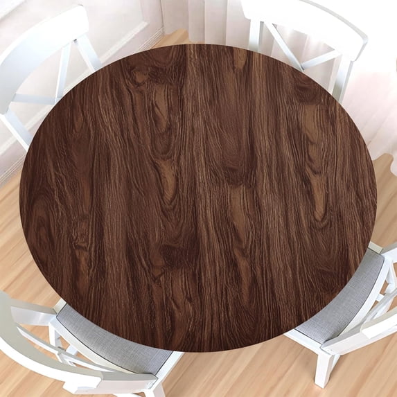 Brown Wood Grain Round Fitted Tablecloth with Elastic Edge,Water ...