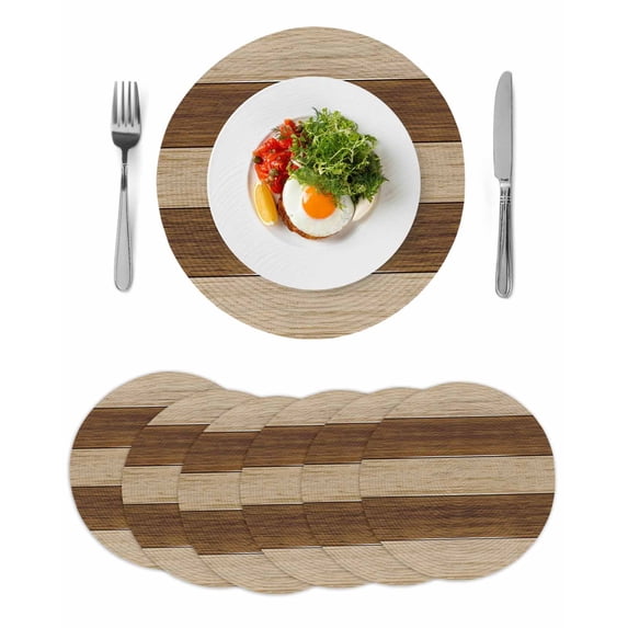 Brown Wood Grain Round Placemats Set of 6 for Dinning Tables,Heat-proof ...