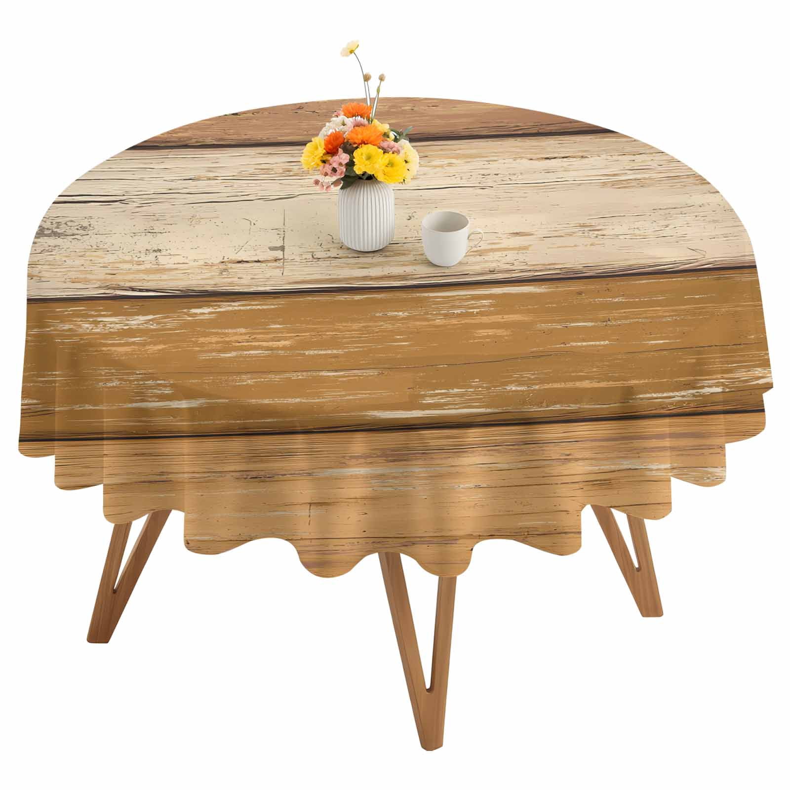 Brown Wood Grain Round Tablecloth 54 inches Vintage Farmhouse Country ...