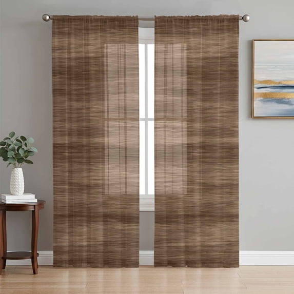 Brown Wood Grain Sheer Curtains 96 Inch Length 2 Panels Set, Retro ...