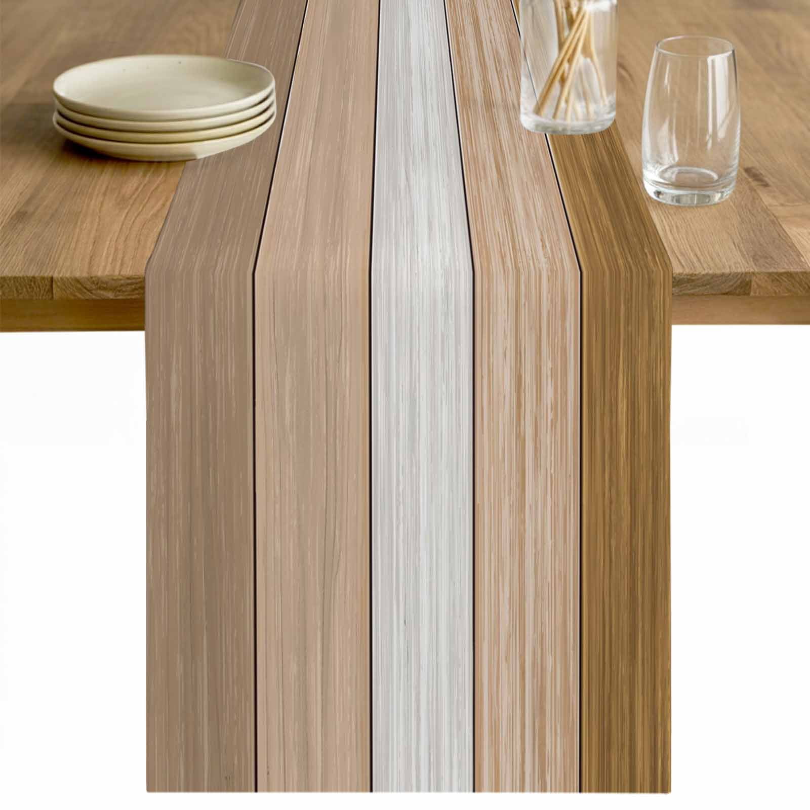 Brown Wood Grain Table Runner - 48 Inch Long Country Retro Wooden Plank ...