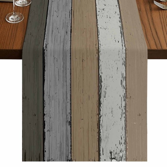 Brown Wood Grain Table Runner 70 Inches Long,Vintage Grey Stripe ...