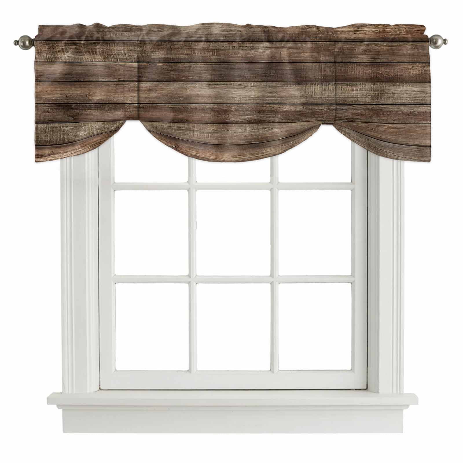 Brown Wood Grain Tie Up Valance Curtains Realistic Wooden Board Texture ...