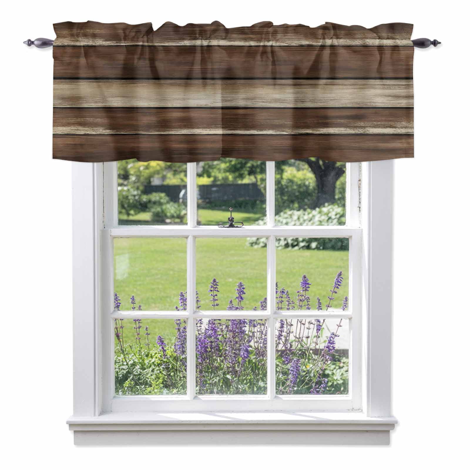 Brown Wood Grain Valance Curtain for Windows Vintage Board Farm ...