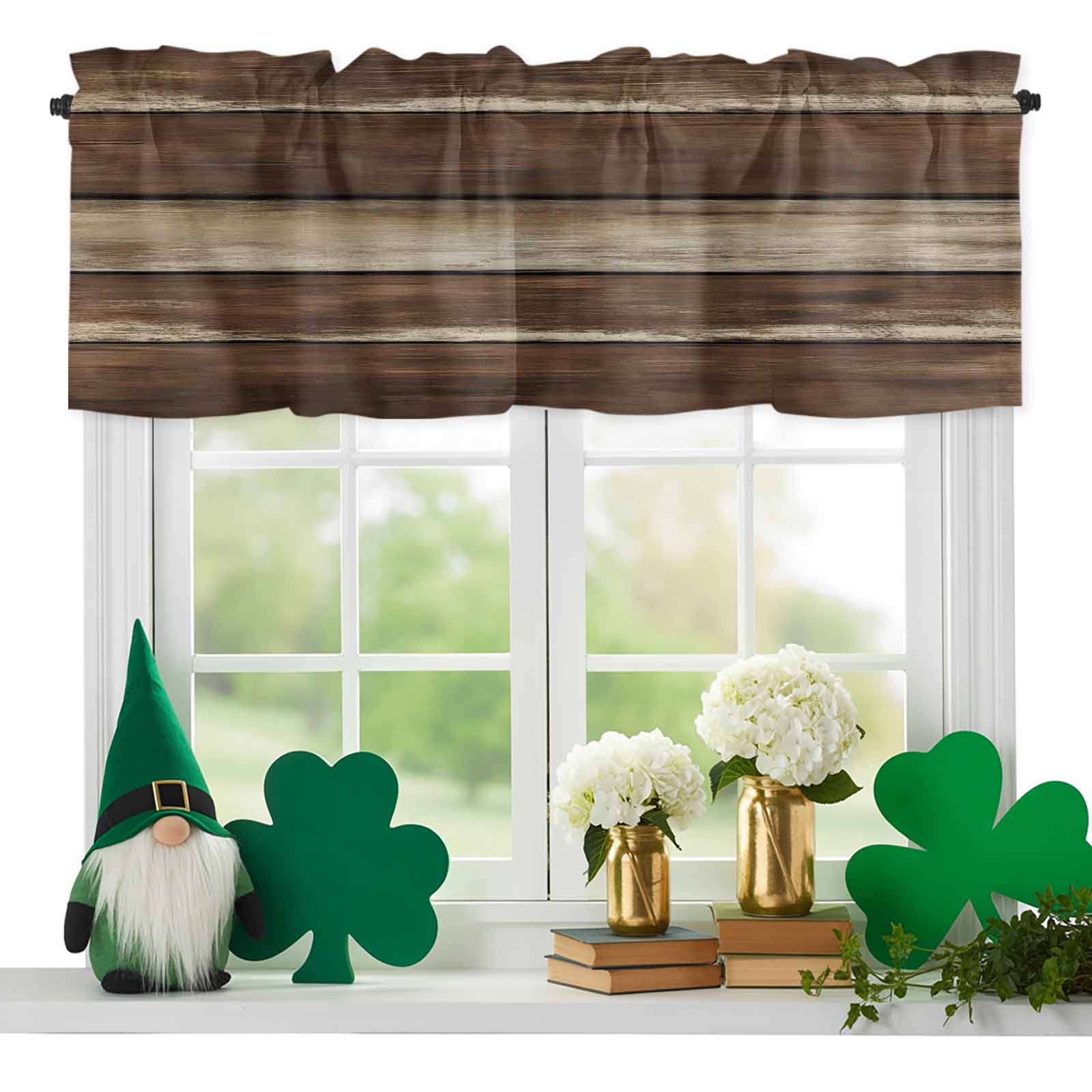 Brown Wood Grain Valances for Windows, Vintage Board Farm Countryside ...