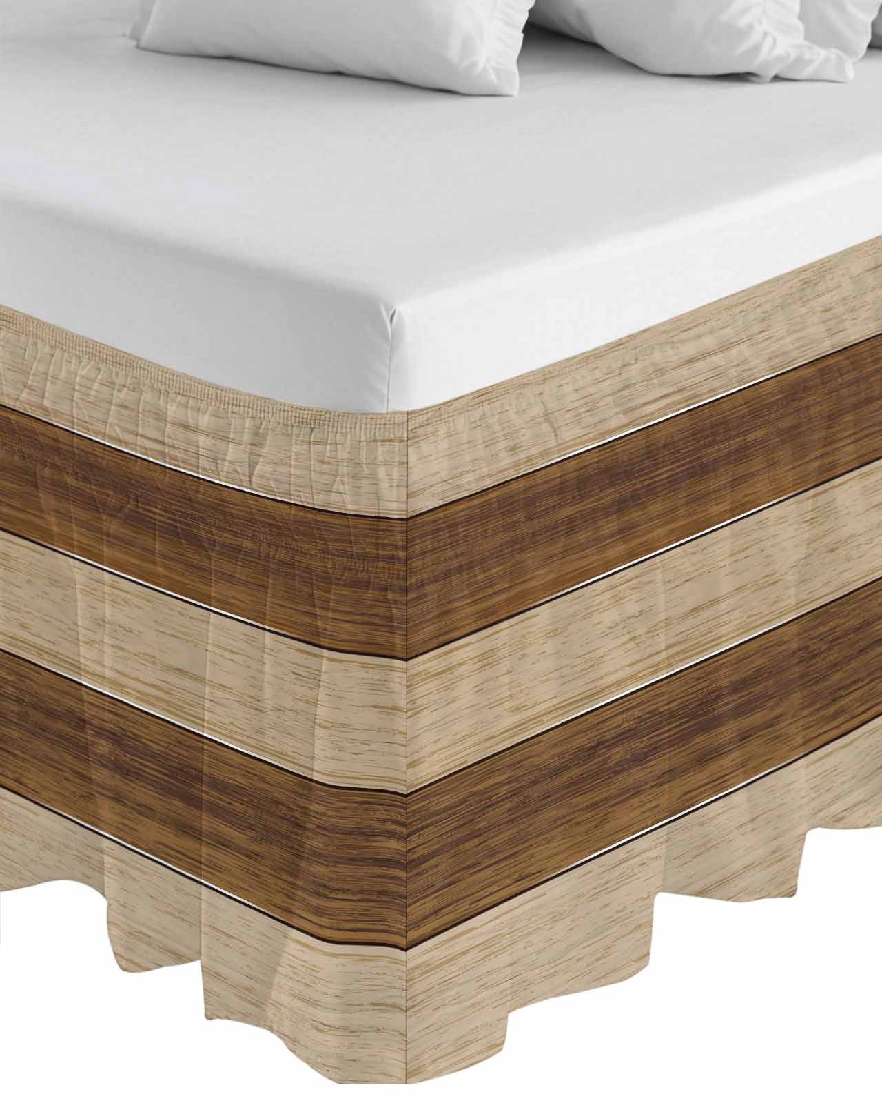 Brown Wood Grain Wrap Around Bed Skirts for Queen Bed 16" Drop, Bed ...