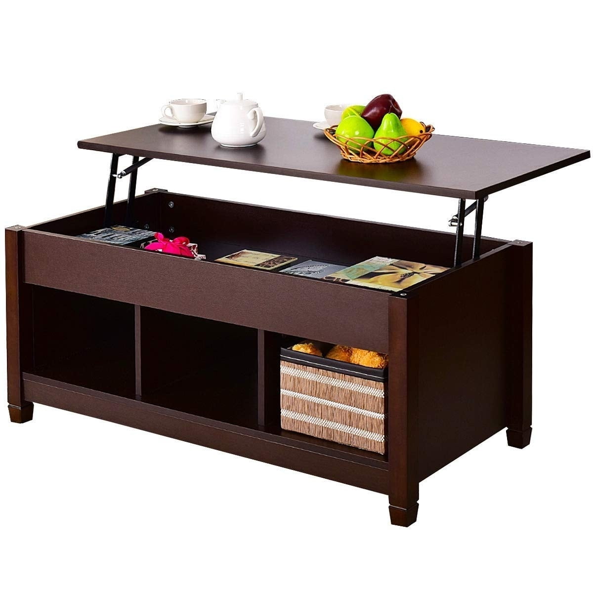Brown Wood Lift Top Coffee Table with Hidden Storage Space - Walmart.com