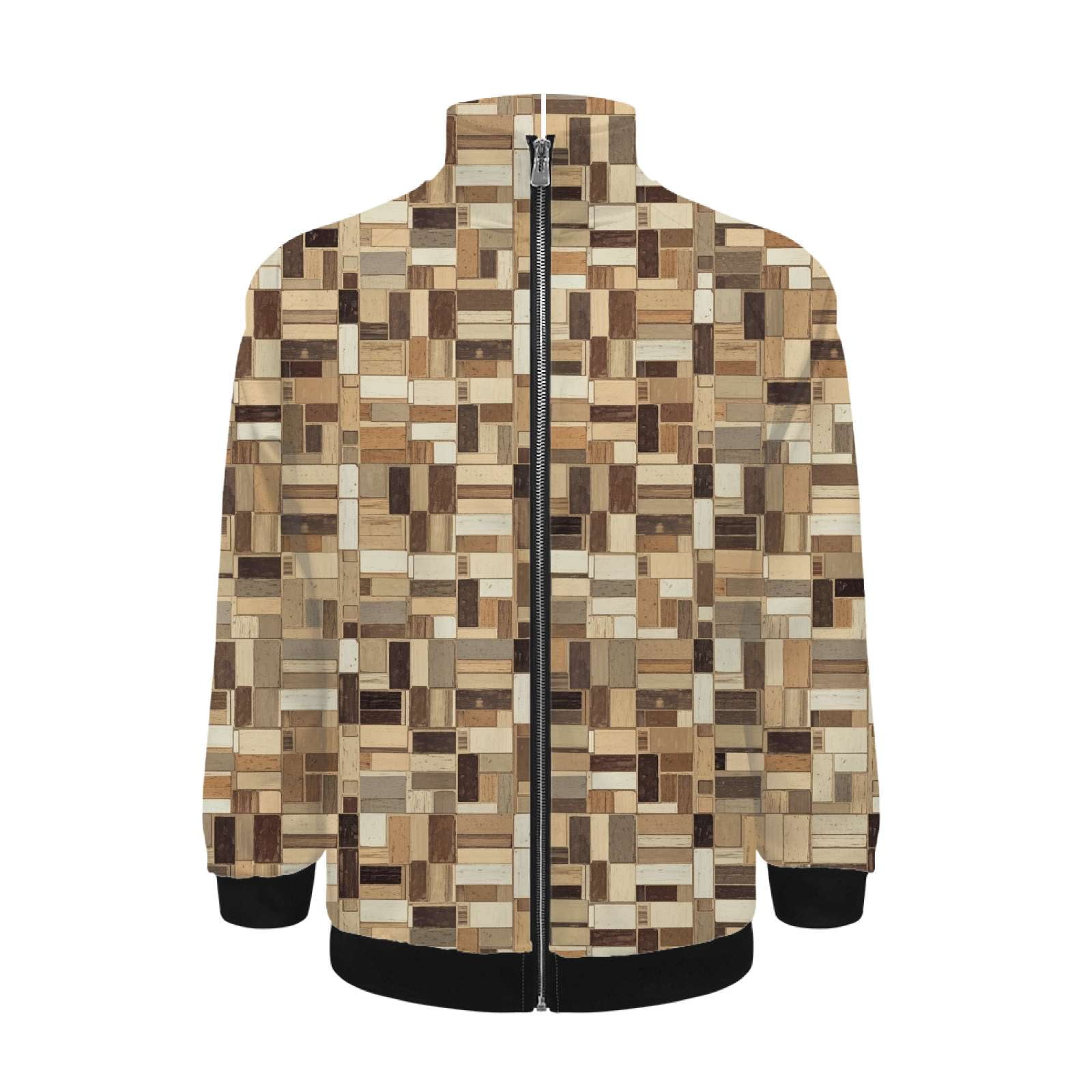 Brown Wood Mosaic Tile Pattern Jacket Men's Street Cool Long Sleeves ...