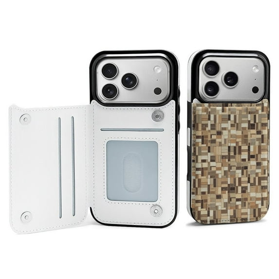 Brown Wood Mosaic Tile Pattern Leather Wallet Case for iPhone 16 Pro ...