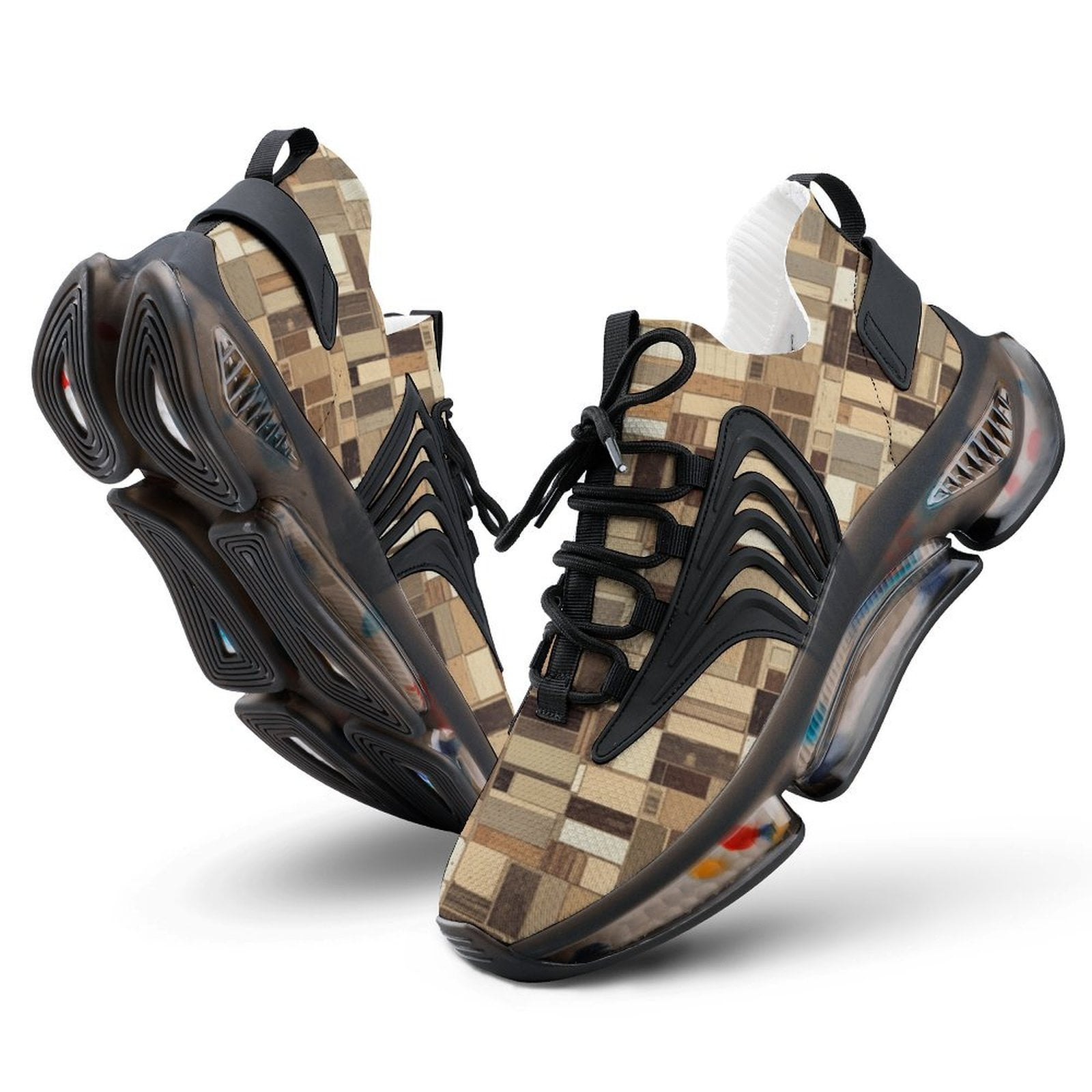 Brown Wood Mosaic Tile Pattern Walking Shoes for Men Woman Lightweight ...