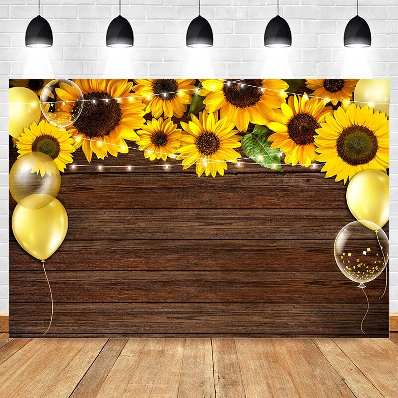Brown Wood Plank Photography Background Sunflower Balloon Decoration ...