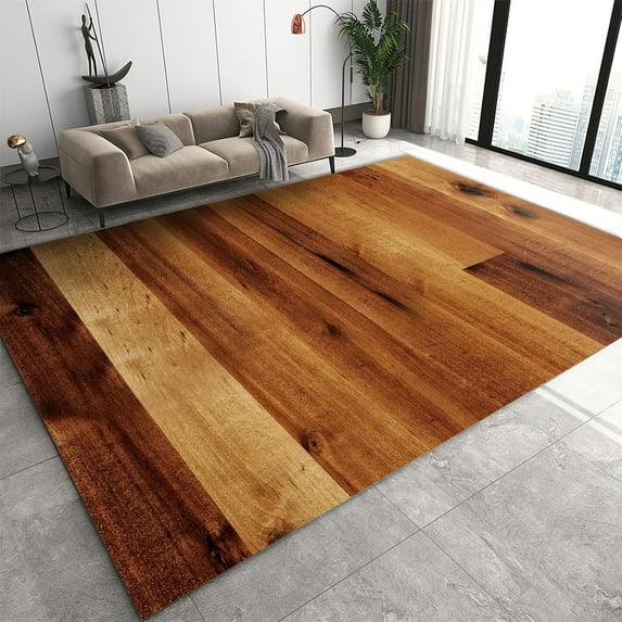 Brown Wood Plank Texture Area Carpet, 4x5 Vintage Distressed Art Non ...